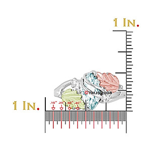 Marquise Synthetic Aquamarine March Birthstone Wrap Ring, Sterling Silver, 12k Green and Rose Black Hills Gold Size 8.5