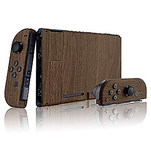 eXtremeRate DIY Replacement Shell Buttons for Nintendo Switch, Soft Touch Back Plate for Switch Console, Custom Housing Case with Full Set Buttons for Joycon Handheld Controller - Wood Grain