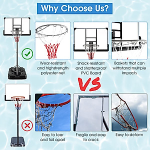 Goplus Portable Basketball Hoop Outdoor, 64’’-79’’ Poolside Basketball Goal Height Adjustable w/2 Wheels, Shatterproof Board, Fillable Base, Waterproof Basketball Stand for Kids Teenagers Youth