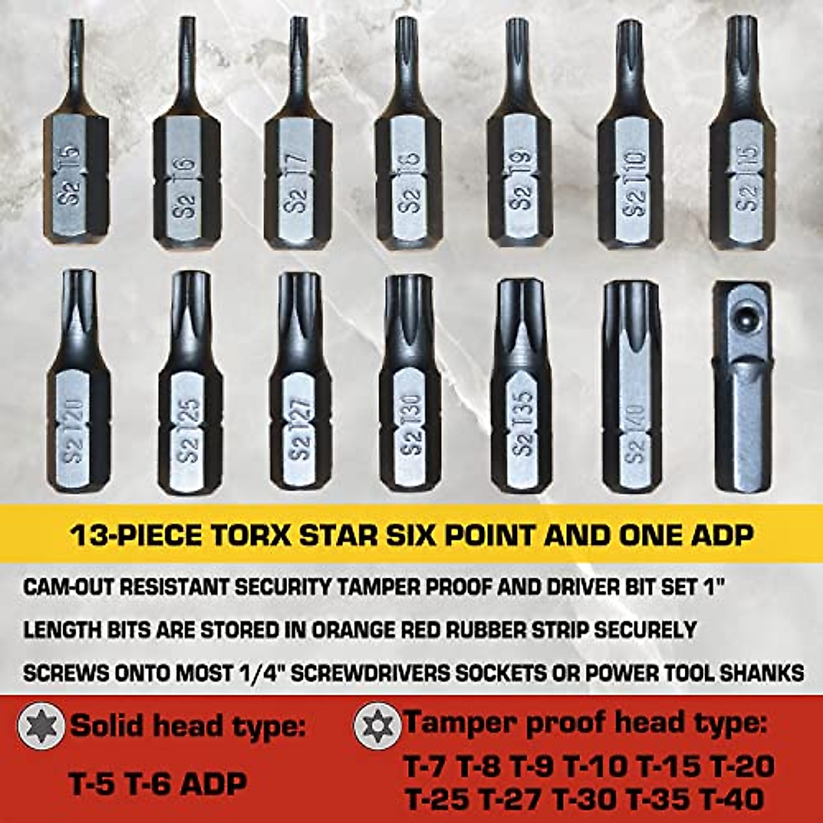 14-Piece Tamper-proof Torx Bit Set, S2 Alloy Steel T5-T40 Security Tamper Resistant Star Bits. ALWORKKIT Gifts for men