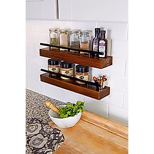 Ripple Creek Floating Shelf Spice Rack - Multipurpose Pantry, Kitchen & Bathroom Wall Mounted Organizer for Spices, Essential Oils - Rustic Wood Hanging Shelving for Home - Solid Pine