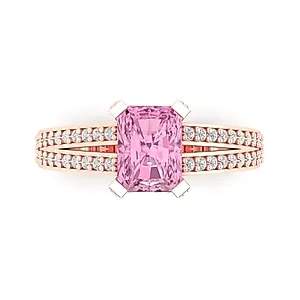 Clara Pucci 2.70 ct Emerald Cut Solitaire Genuine Pink Simulated Diamond Engagement Promise Anniversary Bridal Ring 18K Rose Gold 3.75