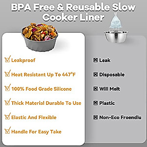 Silicone Slow Cooker Liner - Reusable, Leakproof & BPA-Free, Fits 6-7 Quart Oval Crock-Pot, Compatible with Hamilton Beach, Dishwasher Safe Cooking Liner (Grey)