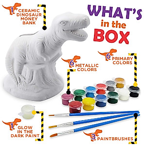 Original Stationery Paint Your Own Dinosaur Money Bank, Awesome Craft Kit with 13 Paint Colors, Roarsome Crafts for Kids and Fun Birthday Gift Idea