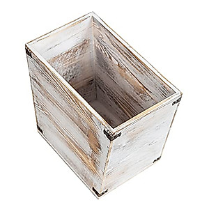 Grey Farmhouse Style Torched Wood Trash Can Waste Bin with Decorative Metal Brackets Trash Can for Bedroom,Living Room, Bathroom & Office (Washed White)