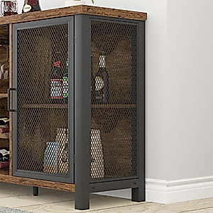 Launica Industrial Coffee Bar Cabinet, Wine Bar Cabinet for Liquor and Glasses, Liquor Cabinet with wine Rack Storage, Wood Metal Sideboard Buffet Cabinet for Home Kitchen Dining, Rustic Brown 55 Inch