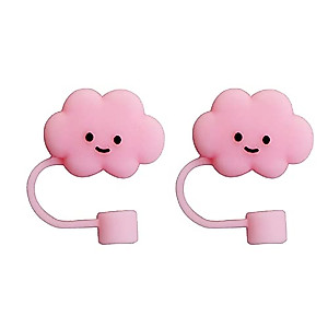 2 Pcs Straw Tips Cover Reusable Silicone Drinking straw Cap Reusable Straw Protector Cloud Shape Dust-Proof Straw Plug (Pink 2PCS)