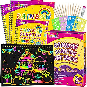 pigipigi Art Craft Gift for Kids - Upgraded Rainbow Scratch Paper Notebook Black Magic Color Drawing Supplies Toy Set for 3-12 Year Old Boys Girls Birthday Party Favor Christmas Easter Activity