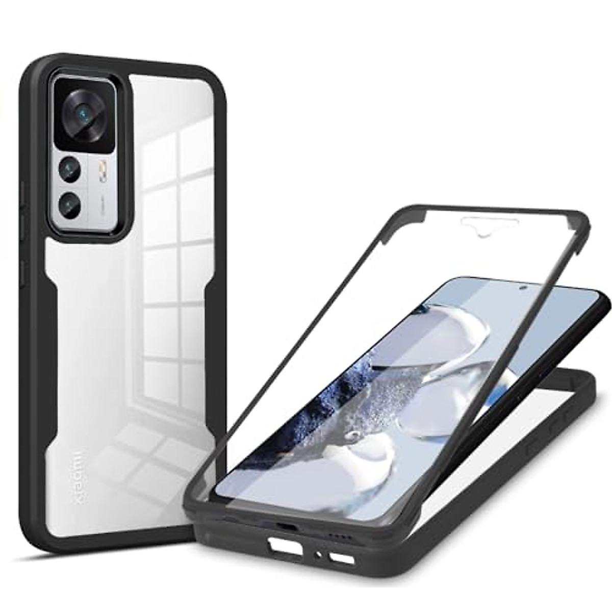 ZHOUDSAEIFD Case Compatible for Xiaomi Redmi Note 12 Pro 5G/Poco X5 Pro, 360° Full Body Protection Military-Grade Shockproof TPU Phone Cover with Screen Protector - Black