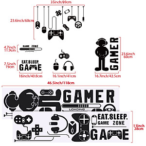 Gamer Sticker, Eat Sleep Game Wall Decal,Gamer with Controller Wall Decal, Game Zone, Video Game, Wall Stickers Mural for Home, Playroom Bedroom Decoration (Black)
