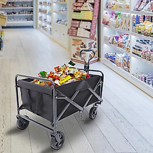 Folding Wagon Cart, Large Capacity Foldable Beach Wagon with Wheels, Portable Heavy Duty Collapsible Wagon Camping Sports Shopping Utility Cart