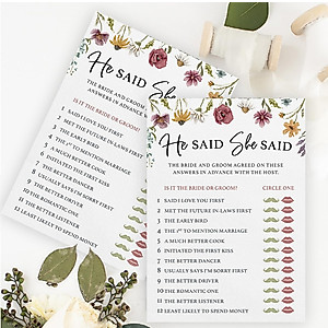 Printed Party Bridal Shower Game Set – 4 Fun Games and Activities for 30 Guests, Includes Bingo, Emoji Guessing, and Bride & Groom Trivia, Love In Bloom Wildflower Design