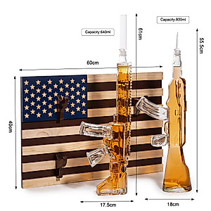 2 Gun Whiskey Decanters Set AR15 and AK47 Gun Decanter 1000ml American Flag Wall Rack by The Wine Savant - Veteran Gifts, Gun Lover Gifts, Tik Tok Gun Decanter, Military Gifts