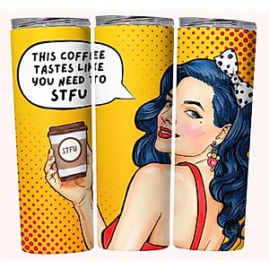 This Coffee Tastes Like You Need to STFU - 20 oz Stainless Steel Skinny Coffee Tumbler with Lid and Straw - Insulated Mug Cup