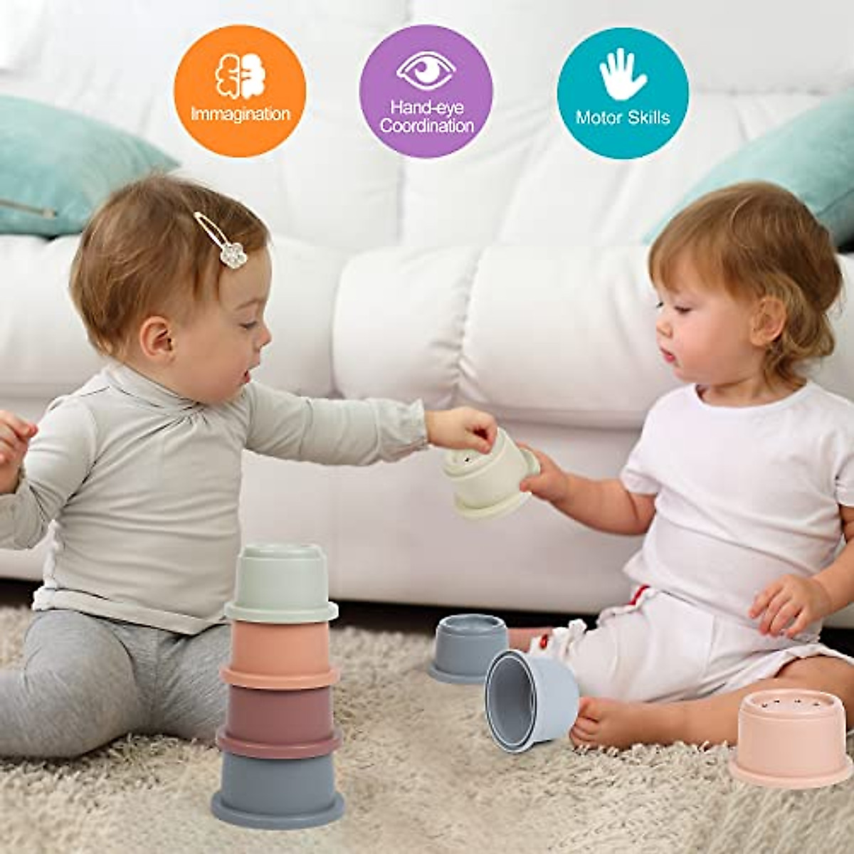 Baby Stacking Cups Bath Toy for Toddlers 1-3,8PCS Stackable Nesting Cups Water Pool Tub Toy for 6-12 Months Infant,Early Educational Develop Montessori Gift for 2-4 Years Old Boys Girls