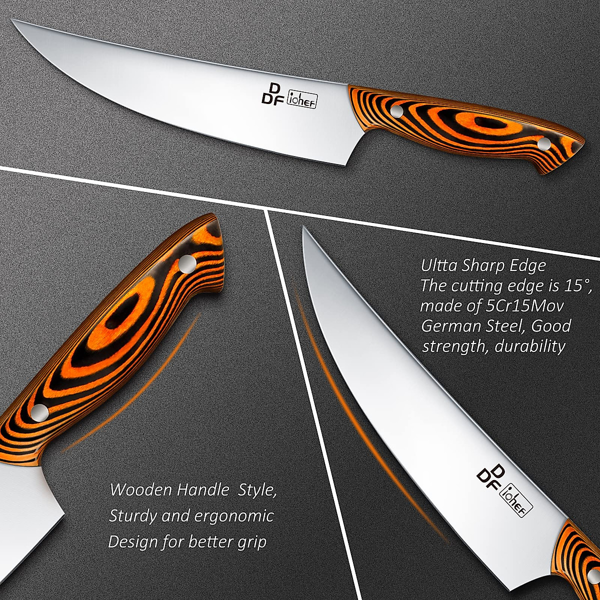 DDF iohEF Chef Knife 8 inch, Super-Sharp High Carbon Stainless Steel Kitchen Knife Ergonomic Wood Handle Durable Blade Cooking Cutting Chopping Knife with Gift Box