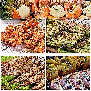 BigOtters Barbecue Skewers, 100PCS Skewers for Grilling Stainless Steel Skewers BBQ Needle Sticks Metal Skewers for Meat Shrimp Chicken Vegetable Outdoor Cooking