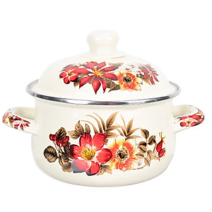 Hemoton 1PC Enamel Stew Pot Kitchen Stockpot Enamel Cooking Pot Thickened Stock Pot Vintage Enamel Stock Pot with Red Flower Enamelware Large Serving Pot Soup Basin