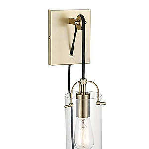 Globe Electric 51629 Nordhaven 1-Light Plug-in or Hardwire Wall Sconce, Antique Brass, Pulley Accent, Clear Glass Shade, Bulb Included