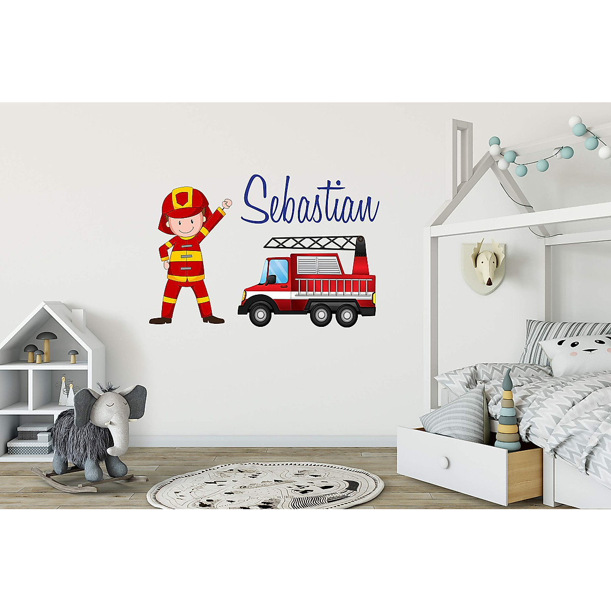 Custom Name Firefighter Wall Decal - Personalized Nursery Name -Wall Decal for Nursery Decoration playroom Decoration (Wide40 x25 Heigth Inches)