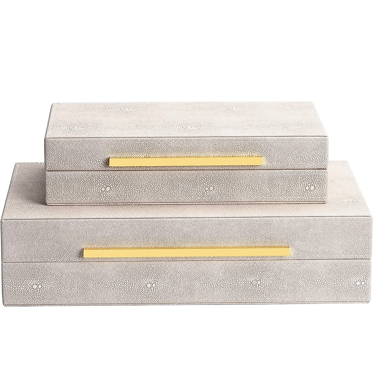 SYYSY Ivory Shagreen box Faux Leather Set of 2 Decorative Boxes,Large Stacking Storage Decorative Boxes with Lids for Modern Home Decor Jewelry Box Organizer