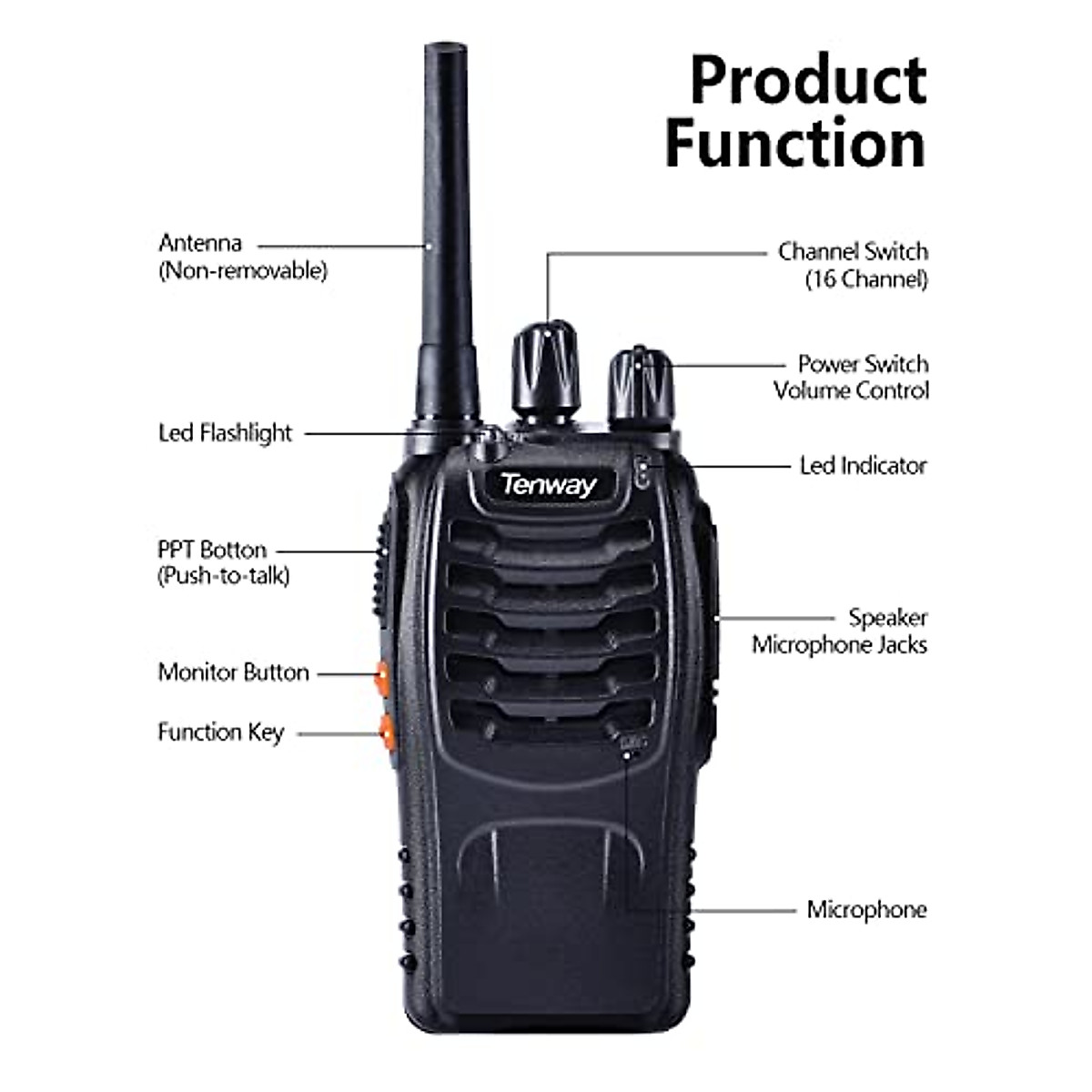 6Pack TW-888S Two Way Radio for Adult Long Range Rechargeable Handheld Walkie Talkie with Air Earpiece and Programming Cable and 6 Way Multi Unit Charger