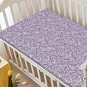 Rose Themed Fitted Mini Crib Sheets,Portable Mini Crib Sheets Soft Toddler Mattress Sheet Fitted-Great for Boy or Girl Room or Nursery,24“ x38“,Blue Violet Pale Mauve