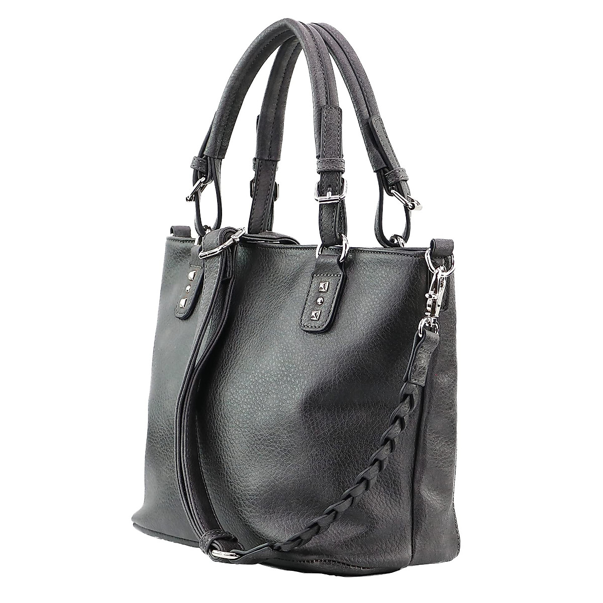 Lady Conceal Concealed Carry Purse - YKK Locking Ella Braided Concealed Weapon Tote (Gray)