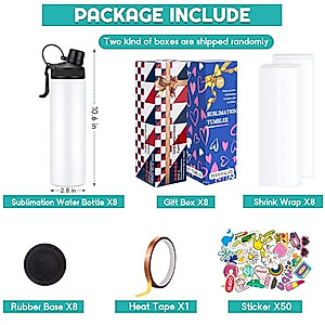 TOVERKAU 8 Pack 20 OZ Sublimation Sport Water Bottles Sublimation Tumblers Skinny Straight Bulk, Vasos para Sublimar, Sublimate Cups Blanks for Vinyl Project, Stainless Steel, Insulated, Twist Lid