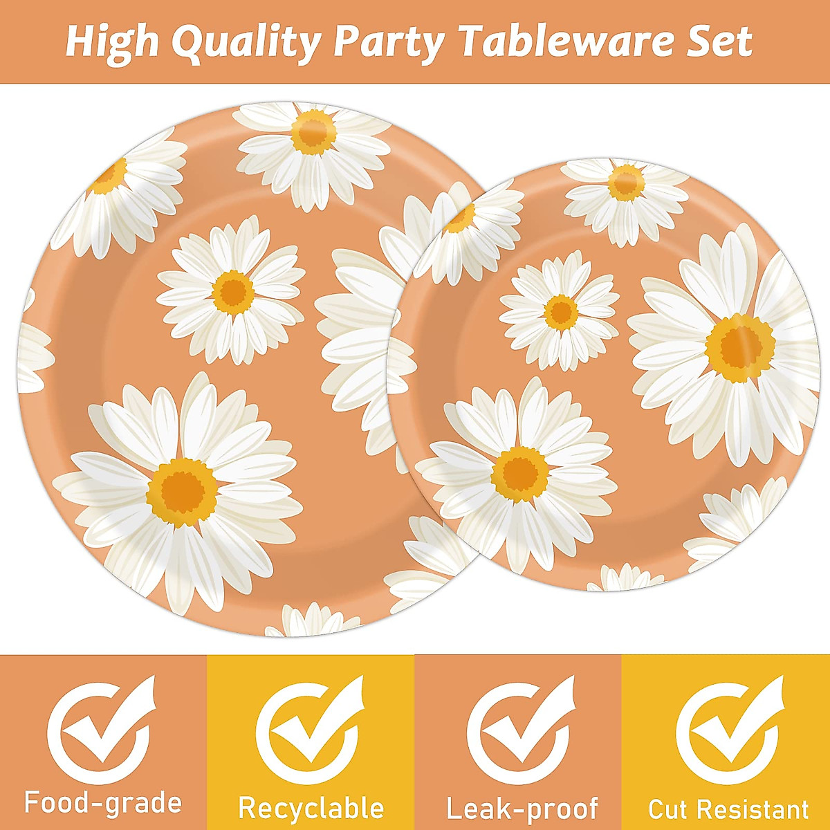 gisgfim 96 Pcs Daisy Flower Party Supplies Paper Plates Napkins Groovy Daisy Party Birthday Tableware Set Daisy Theme Decorations Favors for Girls Baby Shower Wedding Bridal Serves 24