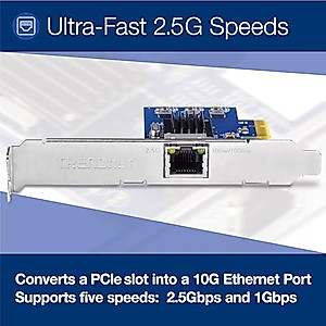 TRENDnet 2.5GBase-T PCIe Network Adapter, TEG-25GECTX, Converts a PCIe 2.0 or Later Slot into a 2.5G Ethernet Port, 802.1Q VLAN Tagging, Standard & Low-Profile Brackets Included, Windows Support