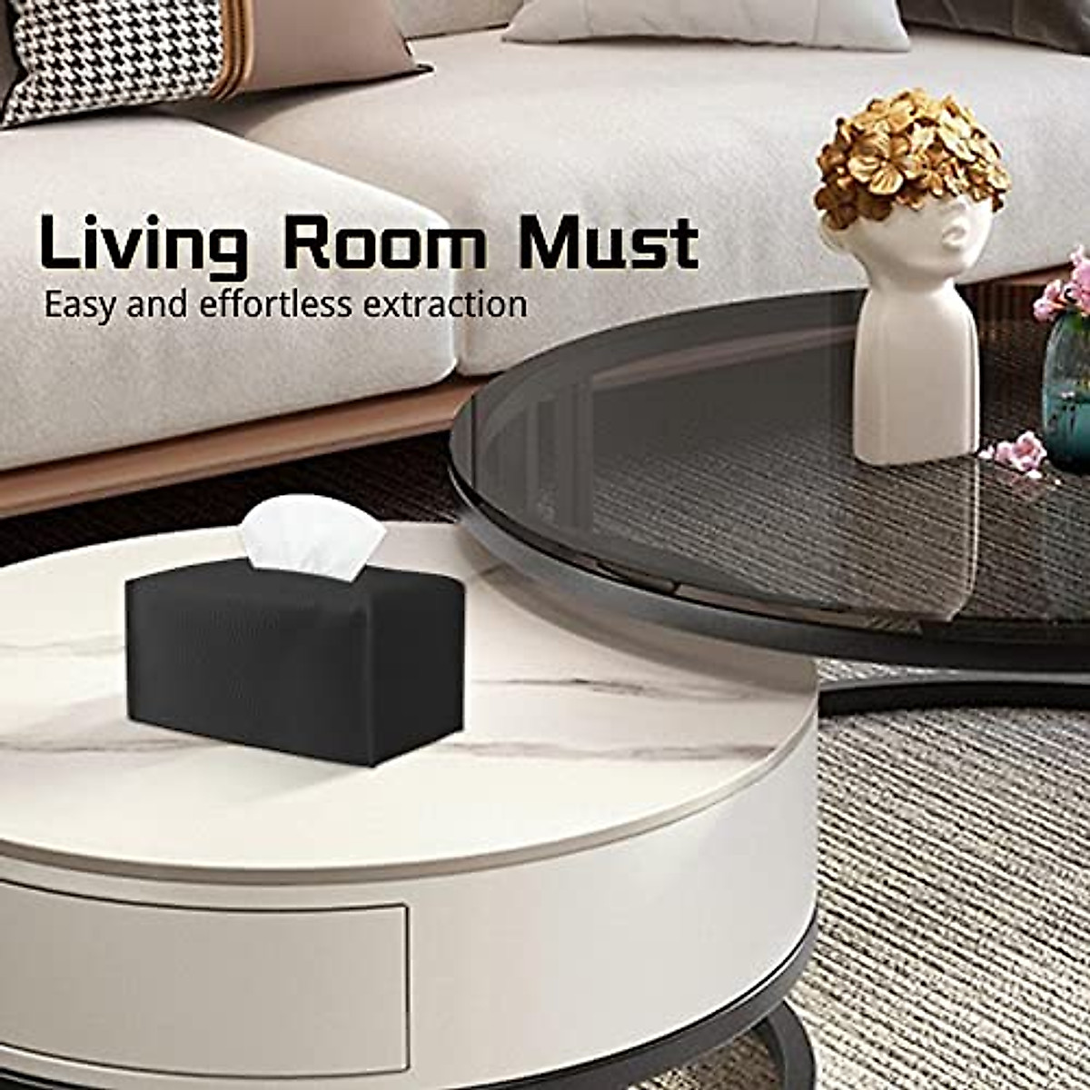JanYoo Tissue Box Cover,Rectangle PU Leather Tissue Box Holder - Decorative Holder/Cover for Bathroom Vanity Countertop, Night Stands, Office Desk & Car 24X12.5X12.5cm - Black