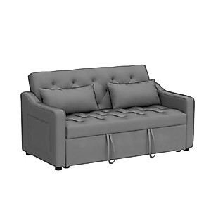 KINFFICT Velvet Sofa Bed, Convertible Futon Couch Bed, Modern Loveseat with 2 Pockets, Small Love Seat for Living Room, Deep Grey