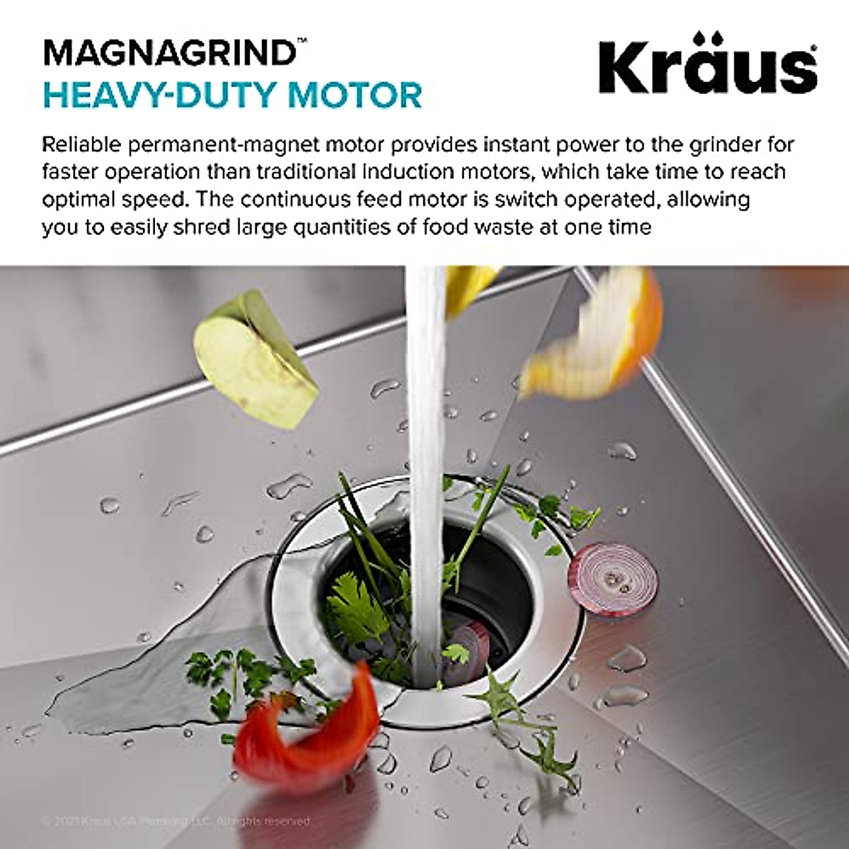 Kraus KWD100-75MBL WasteGuard Continuous Feed Garbage Disposal with 3/4 Horsepower Ultra-Quiet Motor for Kitchen Sinks with Power Cord and Flange Included, 15.25 inch, Black