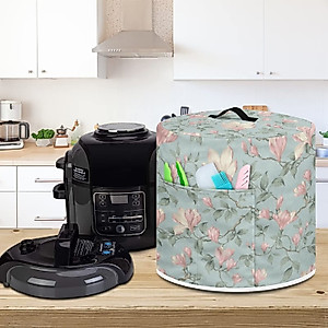 NETILGEN Dust Cover for 6 Quart Instant Pot and Extra Accessories, Dust Proof Easy to Clean Pressure Cooker Cover Electric Appliance Cover Air Fryer Accessories with Pockets, Magnolia Flower Pink