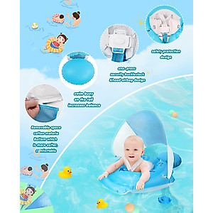 Baby Pool Float with Canopy, Baby Swimming Float Add Tail No Flip, Infant Pool Float, Inflatable Toddler Pool Float with Toys for Age of 3-36 Month (Large)