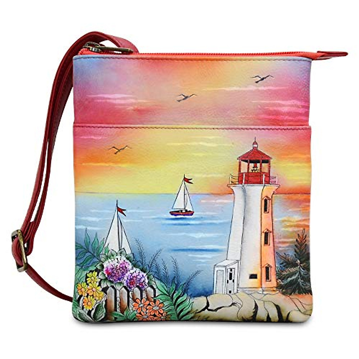 Anuschka Women's Hand Painted Genuine Leather RFID Blocking Triple Compartment Travel Organizer - Guiding Light