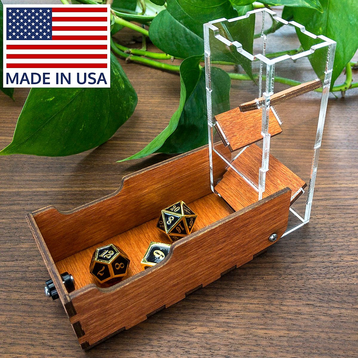 C4Labs Micro Travel Portable Dice Tower AND Dice Vault | Fits Standard Seven Set of Dice (Gunstock)