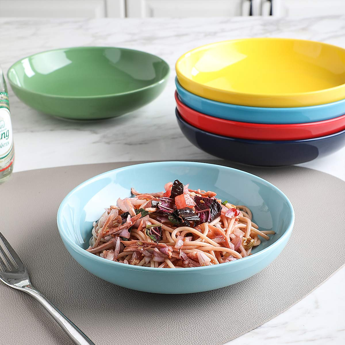 Selamica Ceramic 7.8 inch pasta bowls, 26 Ounce large serving porcelain salad soup bowls, dishwasher microwave safe, set of 6(Multi-color)