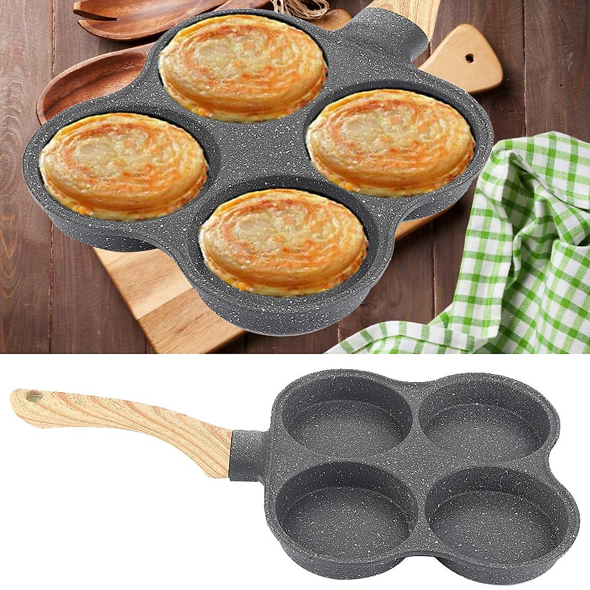 Multi Egg Frying Pan, 4 Hole Omelet Pan Non Stick Frying Pans Breakfast Pancake Maker for Induction Cooker Gas Stove