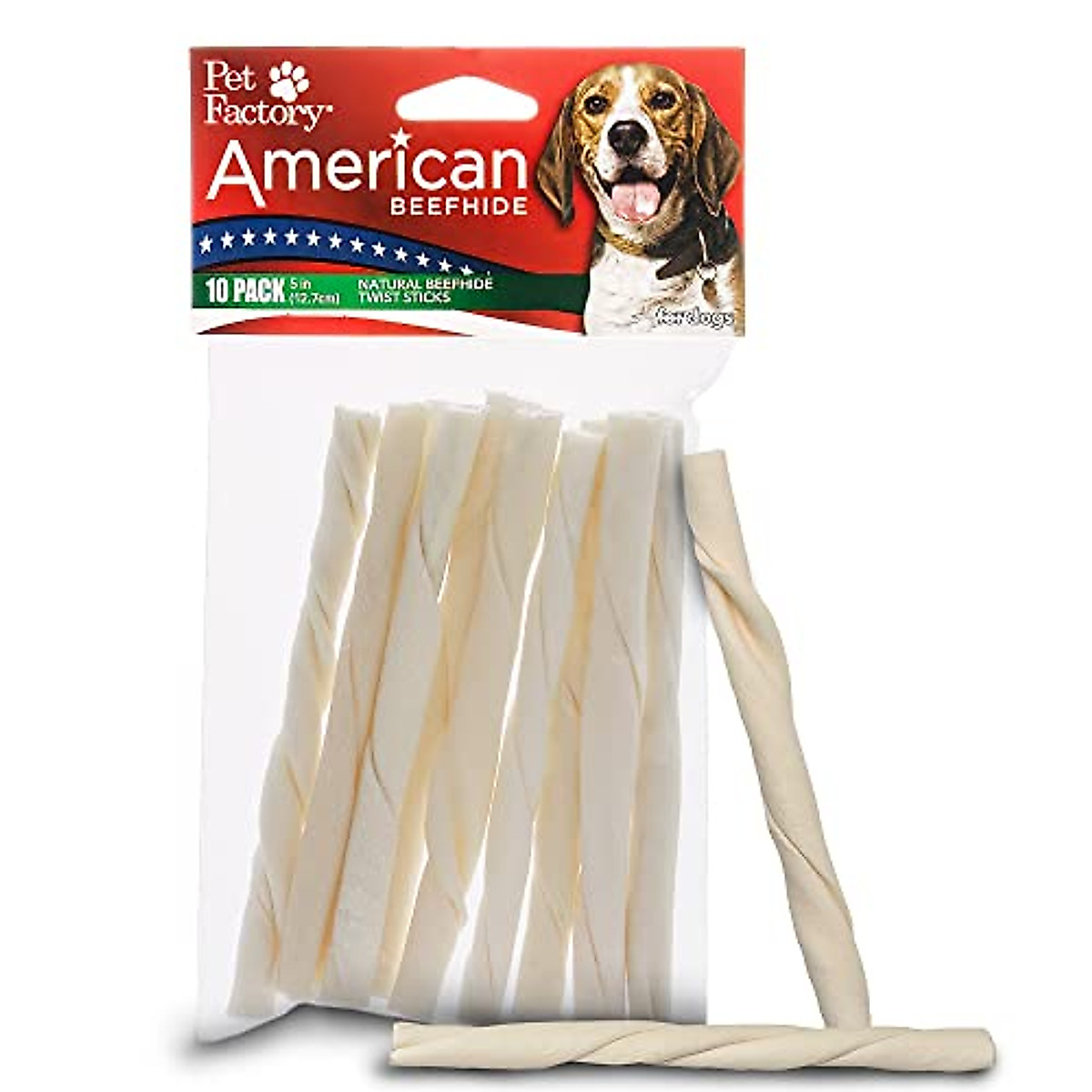 Pet Factory American Beefhide 5" Twist Sticks Dog Chew Treats - Natural Flavor, 10 Count/1 Pack