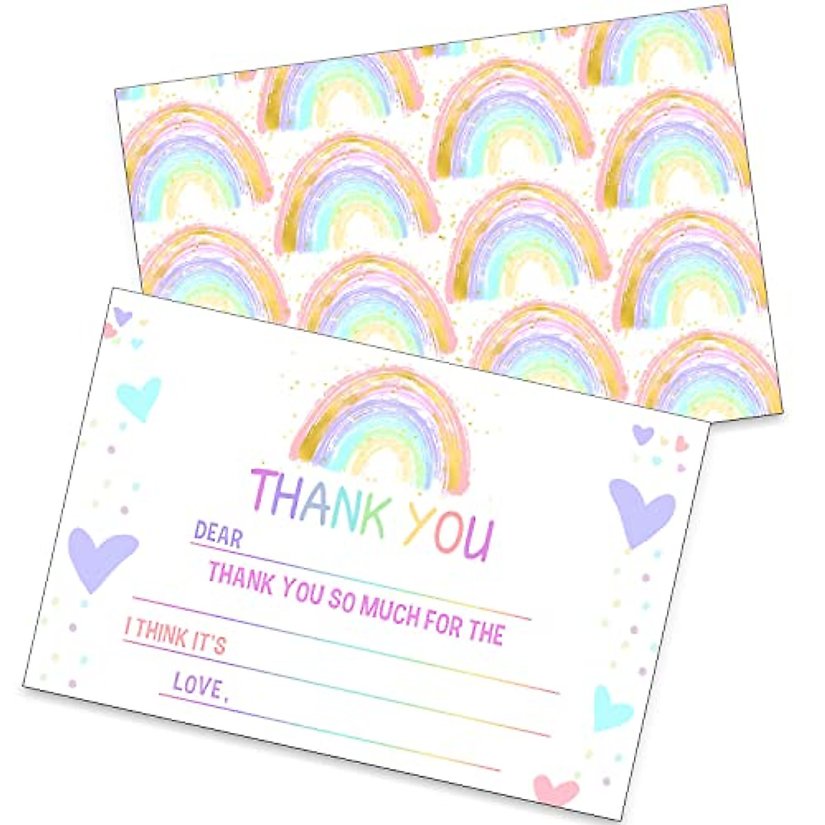 Nopoben Birthday Thank You Cards, Fill in the Blank Thank You Cards for Rainbow Theme Birthday Party Supplies, Decorations, 20 Cards With 20 Envelopes – (SRGXK004)