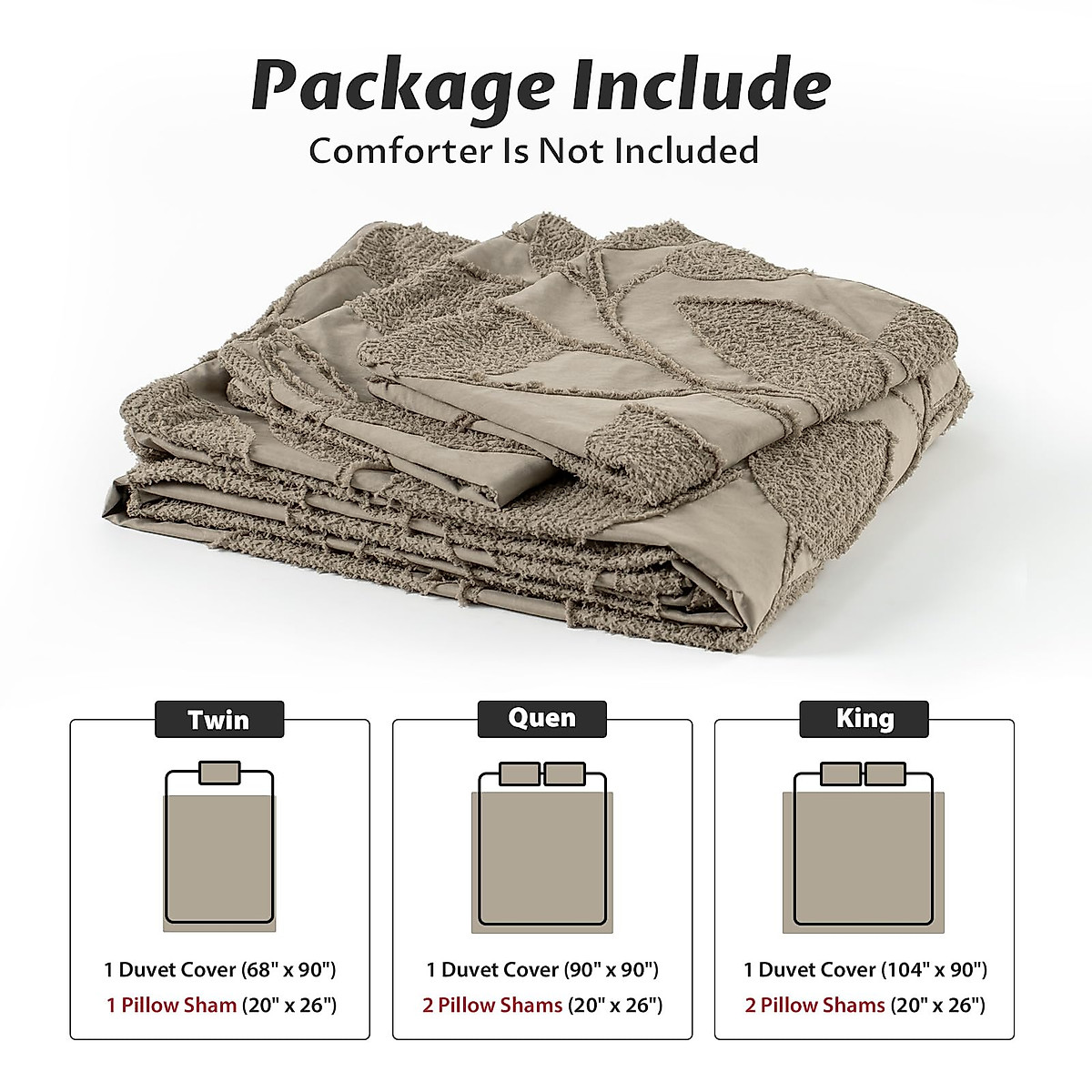 DELIGHT HOME Soft Duvet Cover King Size, 3 Pieces Tufted Clipped Jacquard Duvet Covers Set, King Boho Duvet Cover, Bedding Duvet Cover with 2 Pillow Shams, Corner Ties and Button (King, Deep Khaki)