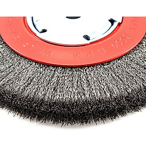 Forney 72751 Wire Bench Wheel Brush, Narrow Face Fine Crimped with 1/2-Inch and 5/8-Inch Arbor, 6-Inch-by-.008-Inch