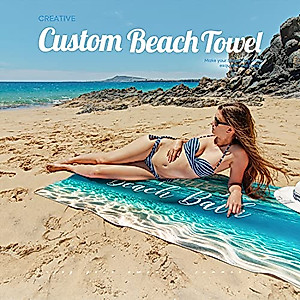 Zookao Personalized Beach Towels Ocean Waves & Sand, Personalized Gifts Custom Gifts for Men,35'' x 72'' Microfiber Absorbent Quick Dry Personalized Beach Towels with Travel Bag