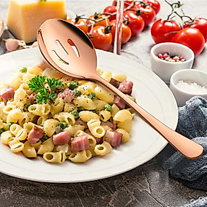 LIANYU 6-Piece Copper Serving Spoons, Copper Slotted Serving Spoons, Stainless Steel Rose Gold Serving Utensils for Party Buffet Restaurant Banquet Dinner Catering, 8 3/4 Inch, Dishwasher Safe