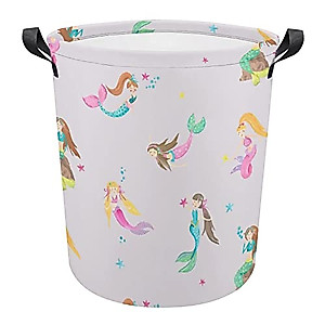 Mermaid Large Laundry Basket Hamper Bag Washing with Handles for College Dorm Portable