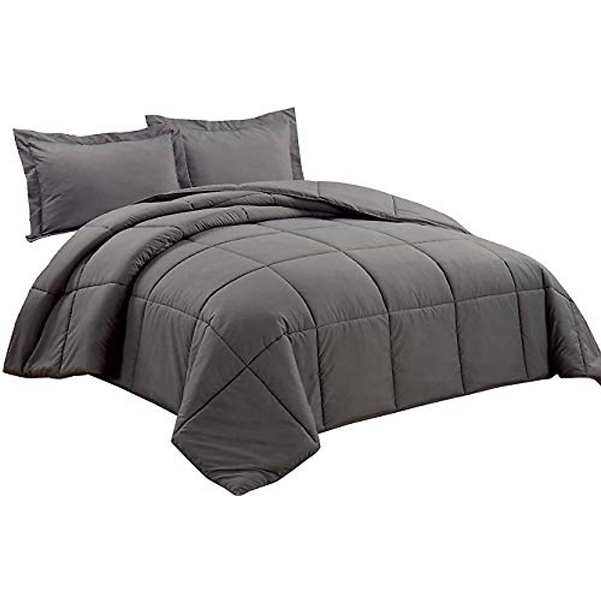 Chezmoi Collection 3-Piece Down Alternative Comforter Set (Queen, Gray)