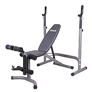 Body Champ Weight Bench with Leg Extension Attachment, 2-Piece Combo Adjustable Bench Press, Workout Bench and Squat Rack BCB3780, Gray/Silver