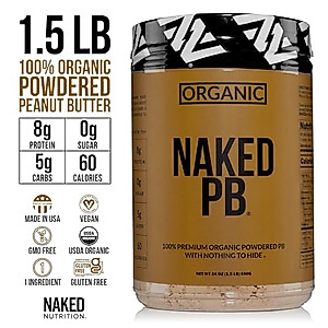 Organic Powdered Peanut Butter from US Farms – Bulk, Only 1 Ingredient - Roasted Peanuts, Vegan, No Additives, Preservative Free, No Salt, No Sugar - 45 Servings - NAKED PB